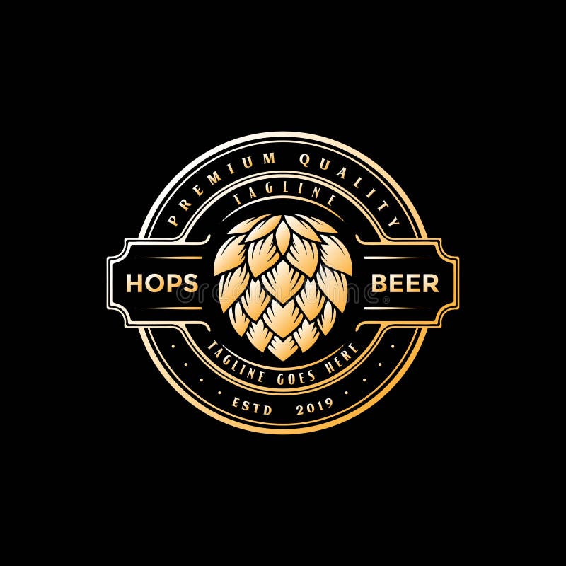 Elegant Luxury Golden Vintage Retro Hop Hops Craft Beer Label Logo ...
