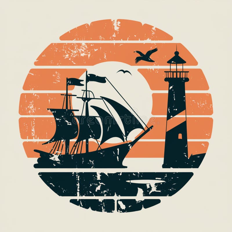 Vintage Retro Nautical Sunset Illustration Stock Illustration ...