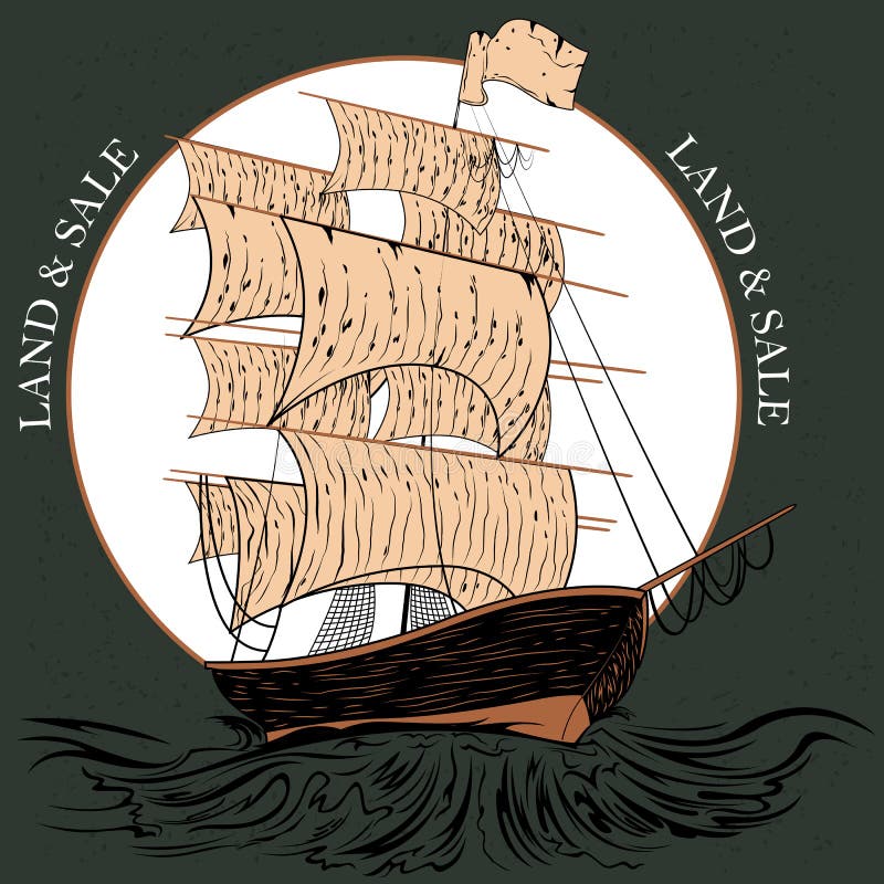 Vintage Retro Nautical Voyager Sailboat Label Design Stock Vector ...