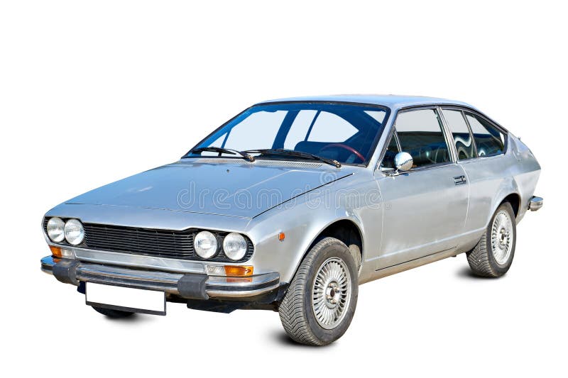 Vintage Retro Old Silver Car Isolated White Stock Photo - Image of ...