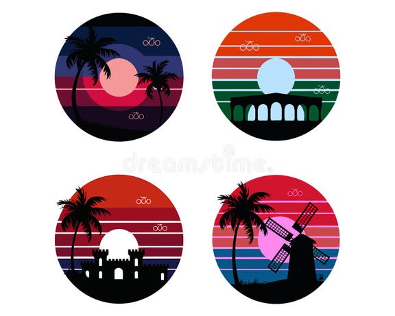 Vintage Retro Palm Tree Sunset Vector Bundle for Creative Designs ...