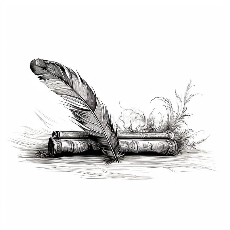 Vintage Retro Pen Feather for Writing and Paper Scroll, Engraving ...