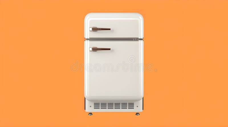 Vintage Retro Refrigerator on Orange Background Stock Illustration ...