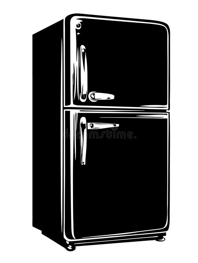 Vintage Retro Refrigerator Vector Illustration for Kitchen Design and ...