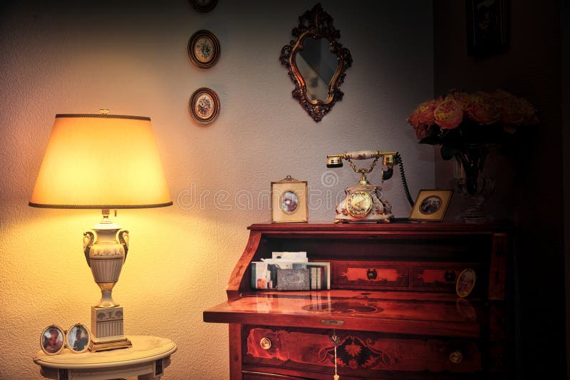 Vintage Retro Study Corner in an Old House Stock Image - Image of ...