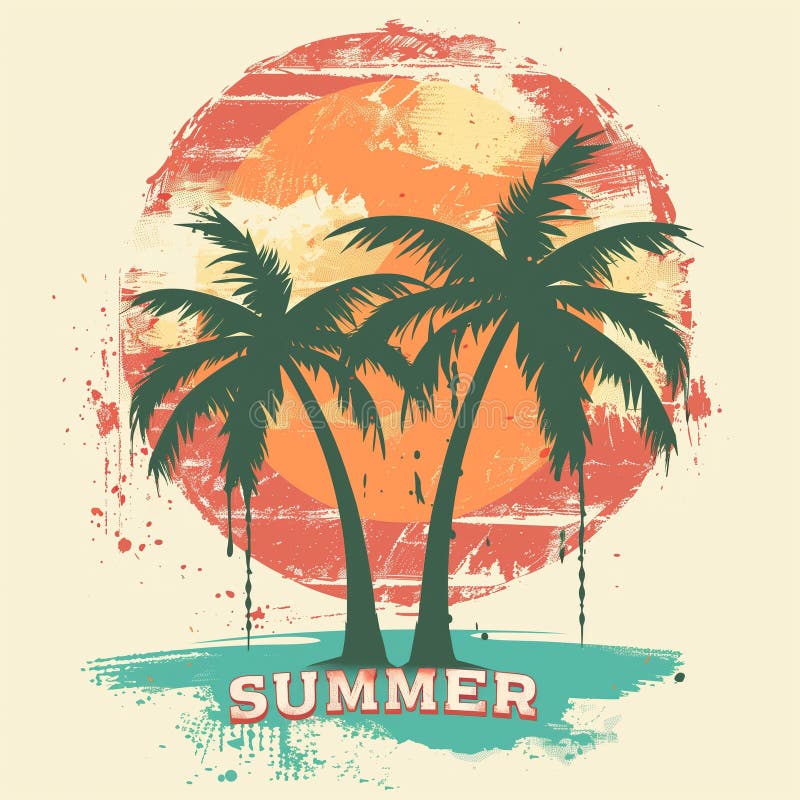 Vintage Retro-style Summer Design Featuring Palms and a Sun, Generative ...