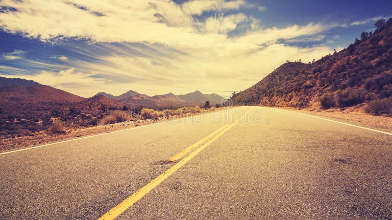Vintage Retro Stylized Desert Road Stock Image - Image of adventure ...