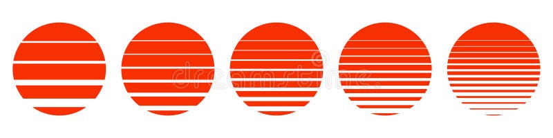 Vintage Retro Sun Circle Set, Sun in Retro 80s and 90s Style, Sunset ...