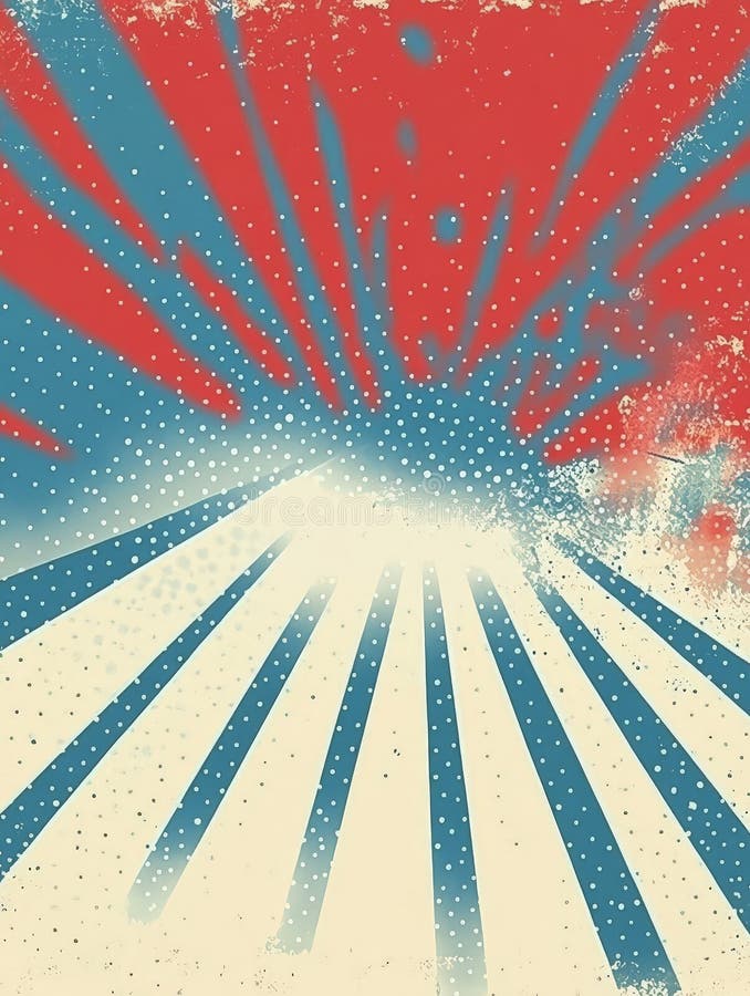 Vintage Retro Sunburst Design with Red and Blue Color Scheme Stock ...