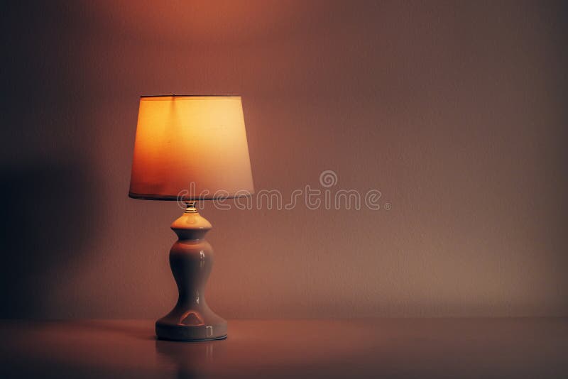 Vintage Retro Table Light Lamp at Night Stock Photo - Image of design ...