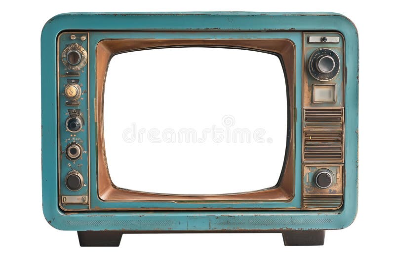 Vintage Retro Teal Television Set with Control Knobs and Dials Stock ...