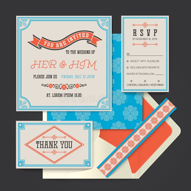 Vintage Retro Vector Wedding Invitation Card Template Stock Vector ...