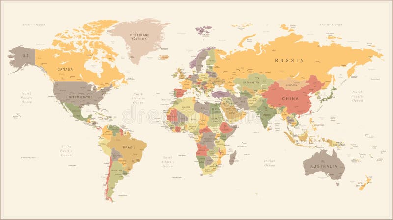 Vintage Retro World Map - Illustration Stock Illustration ...