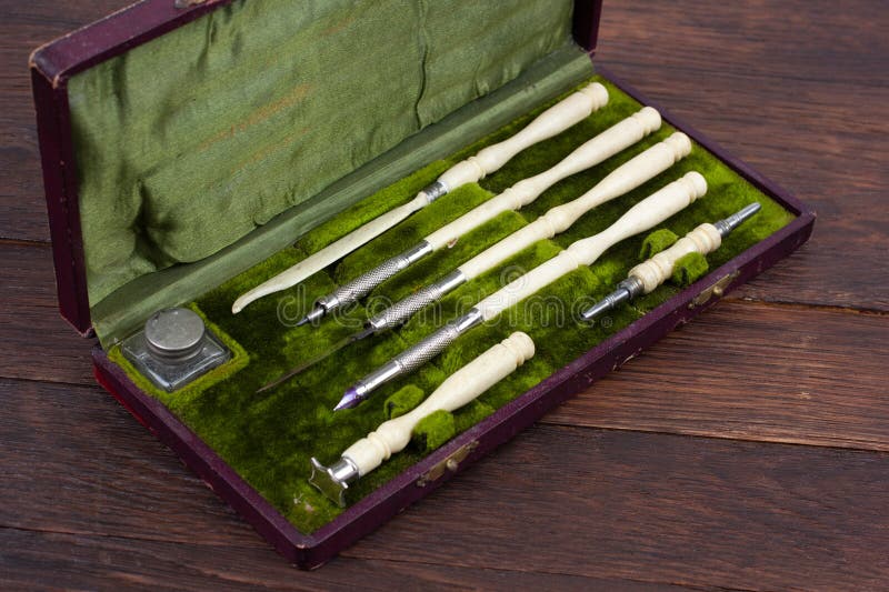 Vintage Retro Writing Tools Set Stock Photo - Image of measure, style ...