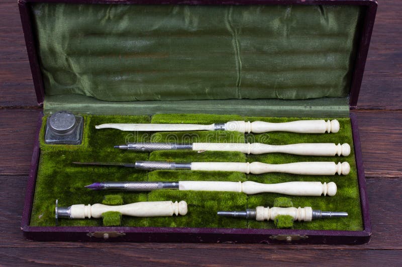 Vintage Retro Writing Tools Set Stock Photo - Image of mechanical ...