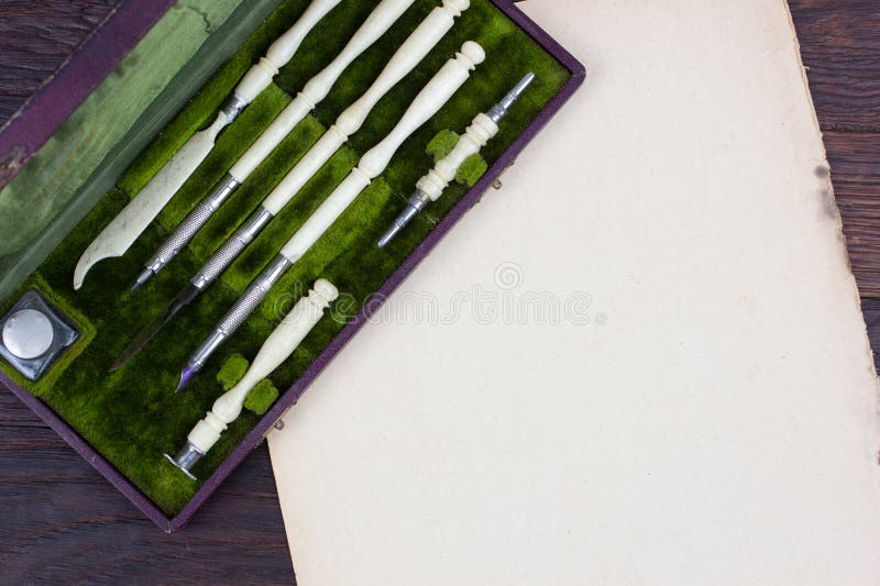 Vintage Retro Writing Tools Set Stock Image - Image of tools ...