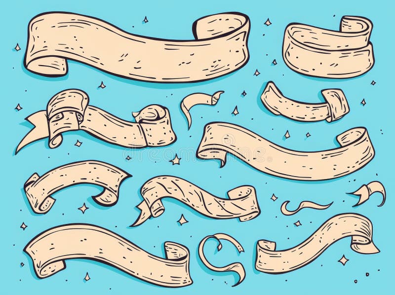 Vintage Ribbon Banner Set with Old Yellow Scrolls As Design Elements ...