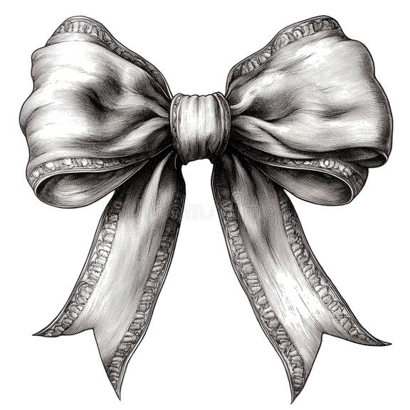 Vintage Ribbon Bow with Pattern Etching on White. Festive Decorative ...