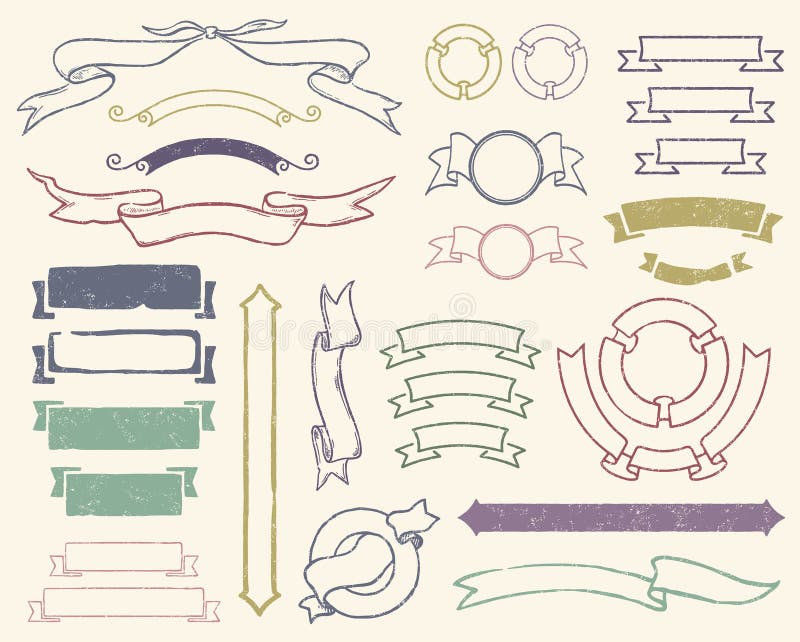 Set of Vintage Ribbons and Labels Isolated on White Background. Line ...