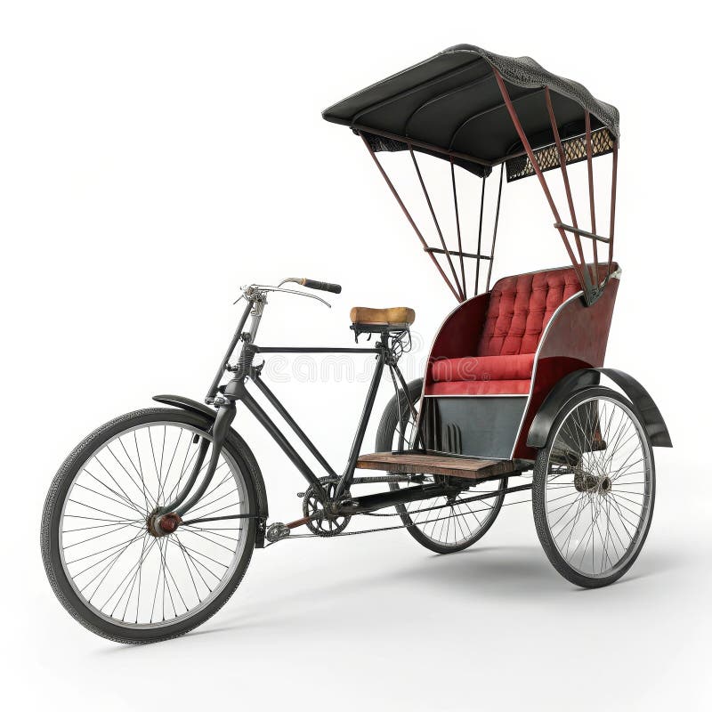 Vintage Rickshaw 3D Render Black Frame, Red Seat, Canopy ...