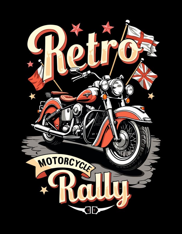 Vintage Ride: Classic Red Motorcycle with Chrome Details, Flags, and ...