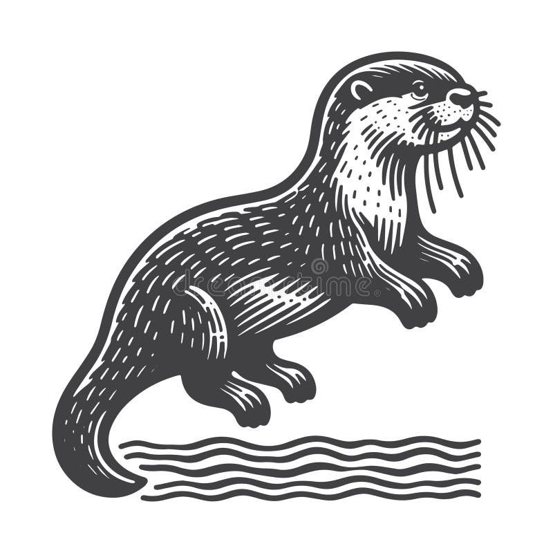 Vintage River Otter Jumping Vector Icon Design. Stock Vector ...