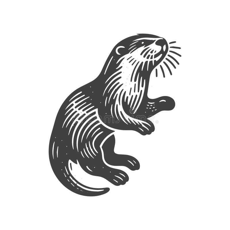 Vintage River Otter Standing Retro Vector Icon Design. Stock Vector ...