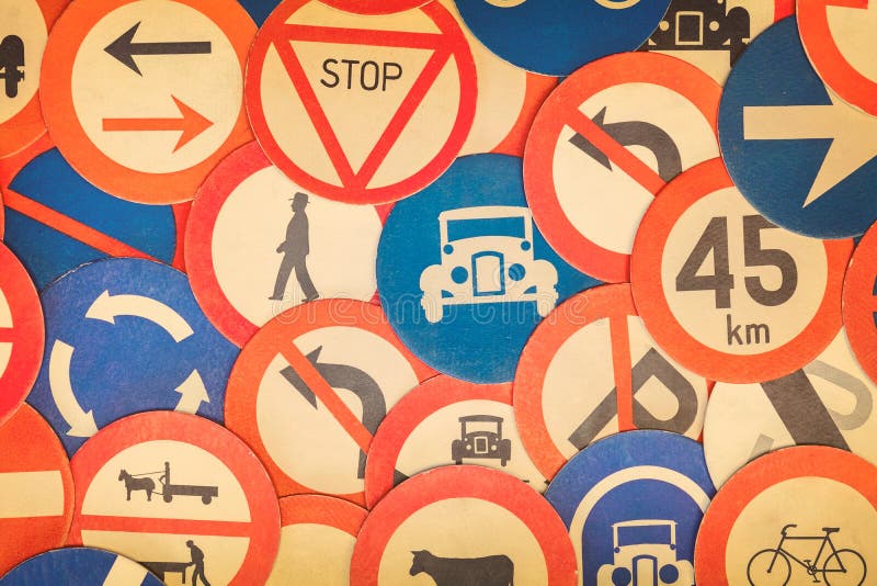 Vintage road traffic signs stock photo. Image of traffic - 250814758