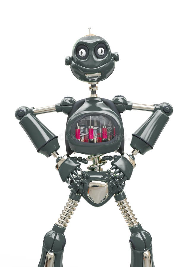 Vintage Robot Cartoon Doing a Power Pose in White Background Stock ...