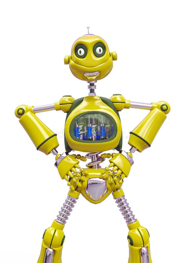 Vintage Robot Cartoon Doing a Power Pose in White Background Stock ...