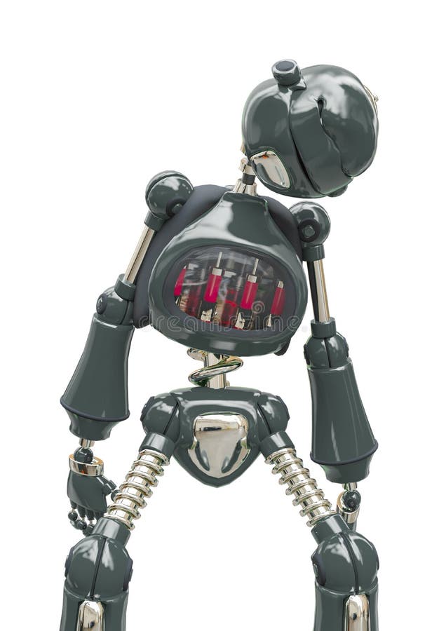 Vintage Robot Cartoon on Shut Down Pose in White Background Stock ...