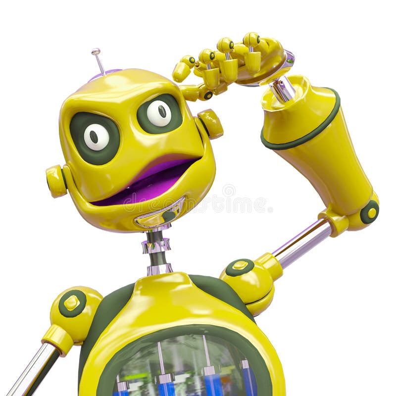 Vintage Robot Cartoon Thinking about in White Background Stock ...