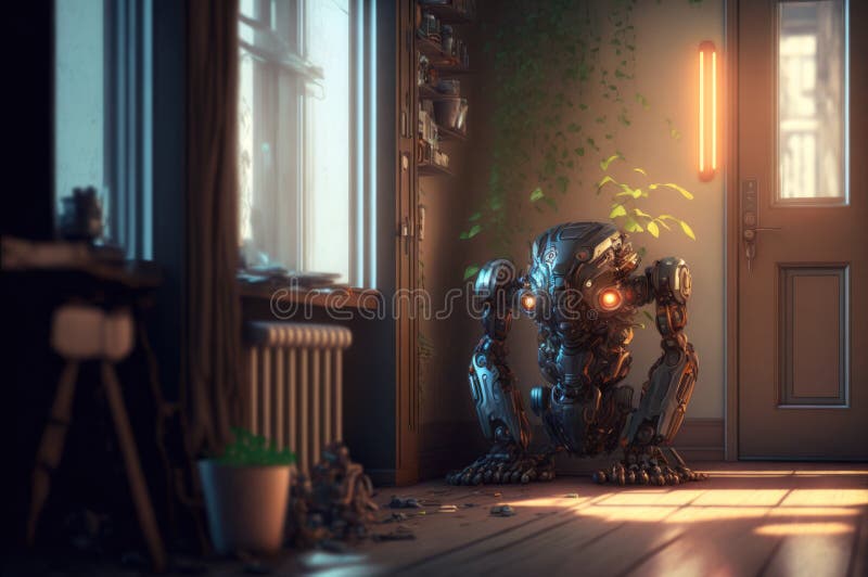 A Vintage Robot Guarding a Room Stock Image - Image of technology ...