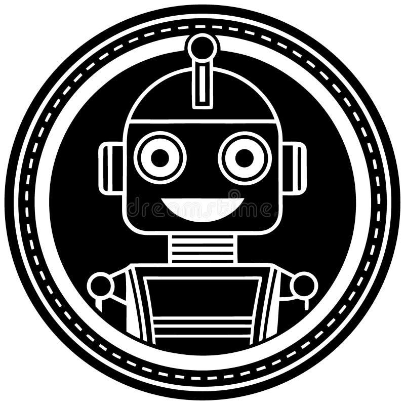 Vintage Robot Illustration with a Cheerful Expression in a Circular ...