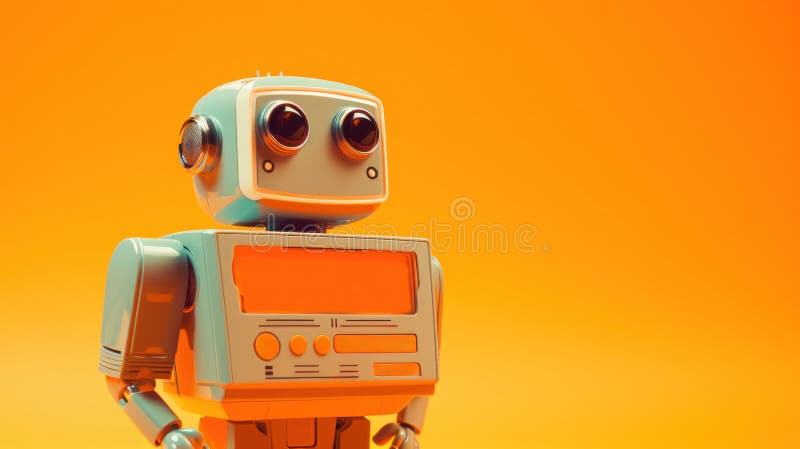 Vintage Robot Stands Boldly Against a Retro Solid Yellow Backdrop Stock ...
