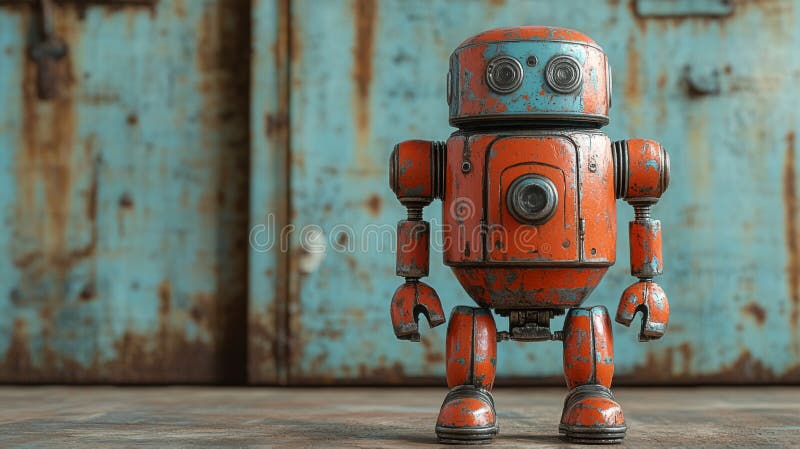 Vintage Robot Stands in an Industrial Setting with a Rustic Background ...