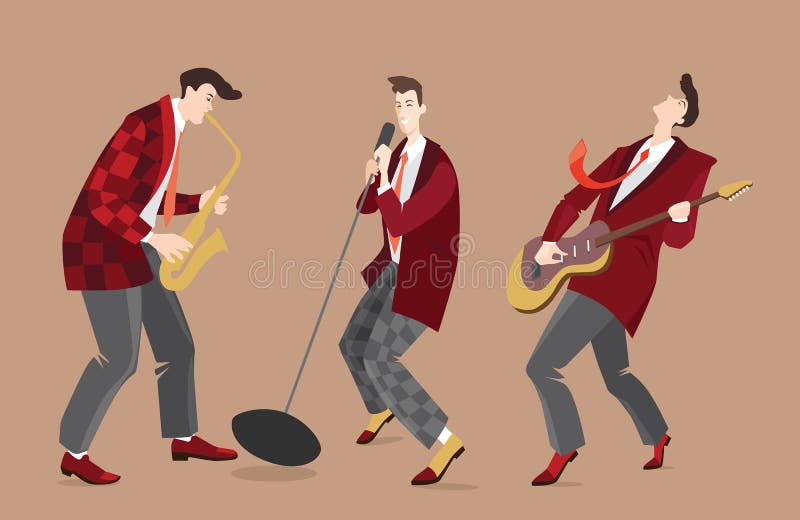 Vintage Rock Band in Cartoon Style Stock Vector - Illustration of ...