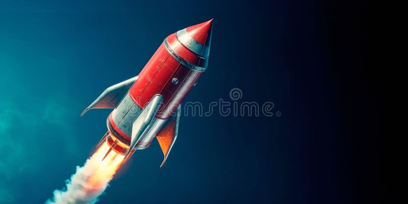 Vintage Rocket Flying with Copy Space Stock Illustration - Illustration ...