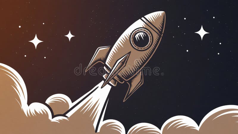 Vintage Rocket Ship Launching into Space, Retro Good Resolution Stock ...