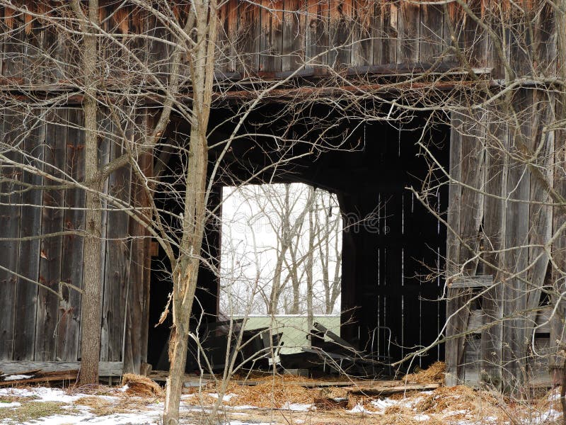 Vintage Country Barn Roller Door in Winter Countryside Stock Image ...