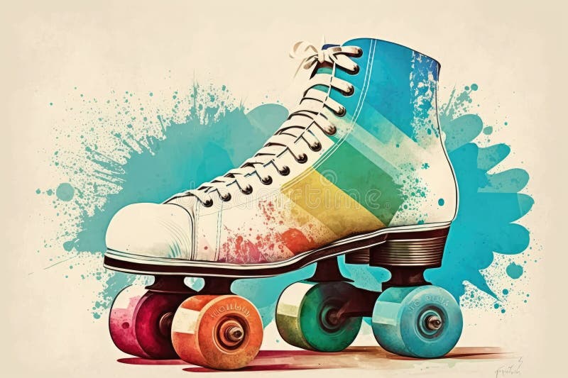 Vintage Roller Skates with the Colors of the Rainbow Stock Illustration ...