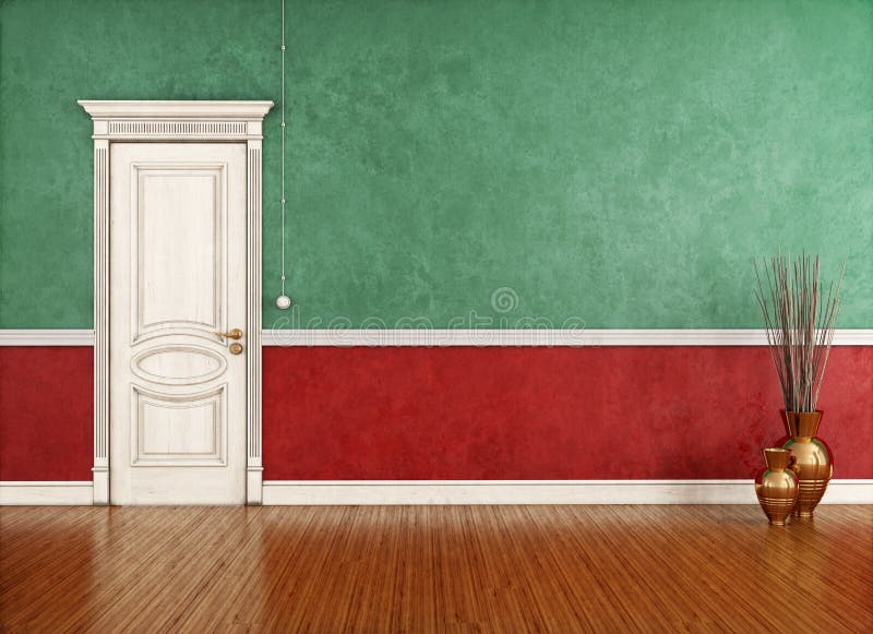 Vintage Room with Classic Closed Door Stock Illustration - Illustration ...