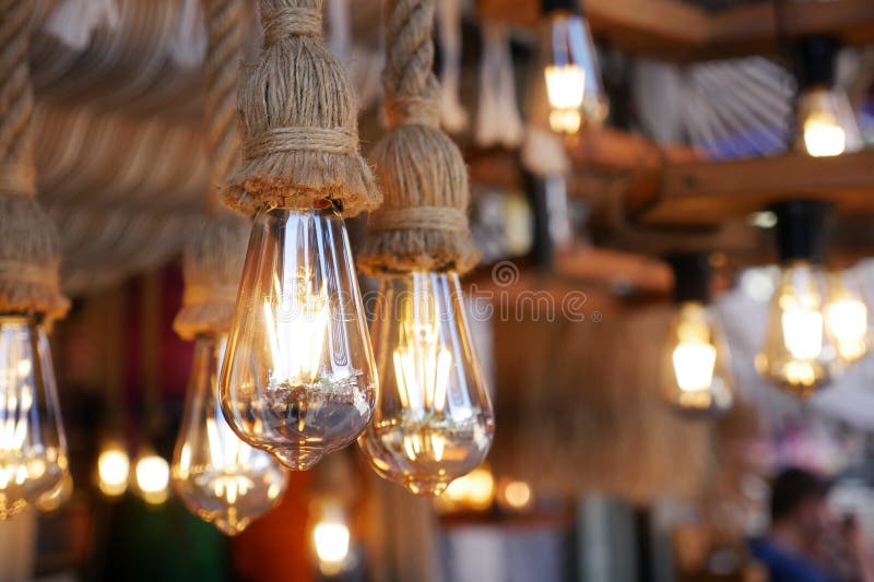 Vintage Rope Chandelier Light on the Wall Stock Photo - Image of ...
