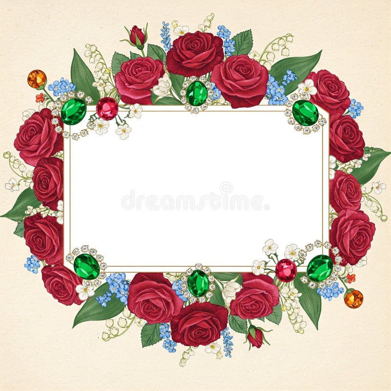 Vintage Rose and Gemstone Frame Stock Photo - Image of baby, flower ...