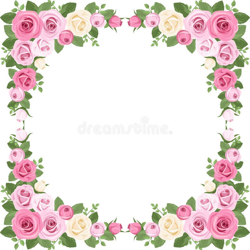 Vintage Frame with Pink and White Roses. Stock Vector - Illustration of ...