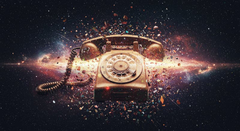 Vintage Rotary Telephone Exploding in Cosmic Galaxy Background Stock ...