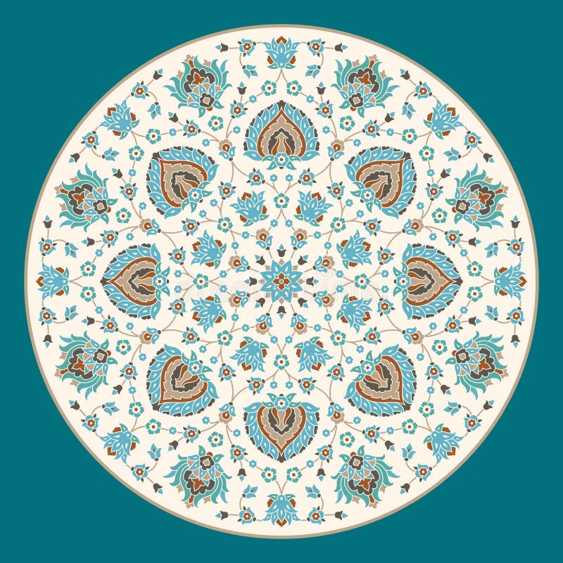 Vintage Round Floral Frame with Retro Ornament Pattern in Antique ...