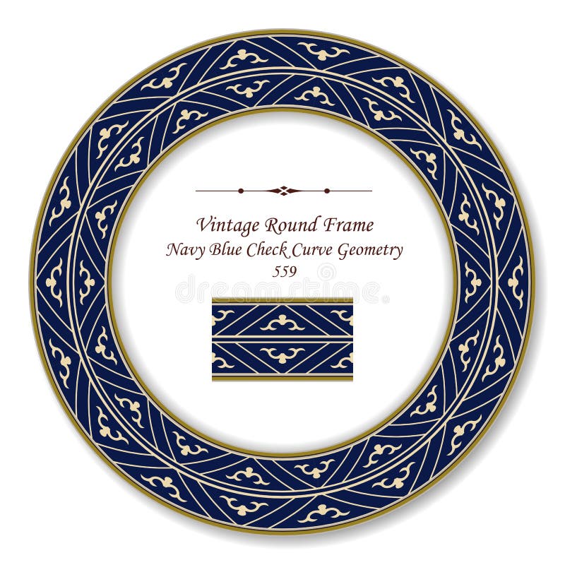 Vintage Round Retro Frame Navy Blue Check Curve Geometry Stock Vector ...