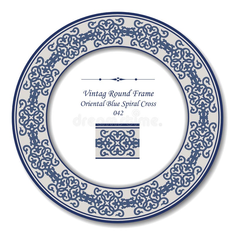 Vintage Round Retro Frame 042 Oriental Blue Spiral Cross Stock Vector ...