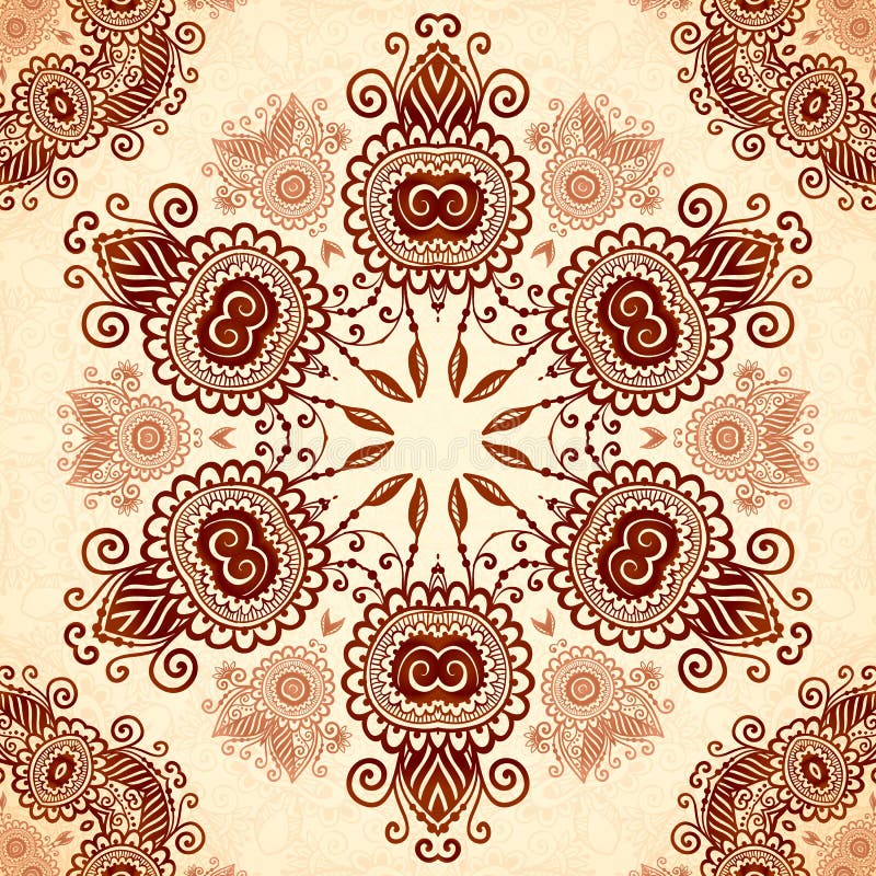 Vintage Round Seamless Pattern in Indian Mehndi Stock Vector ...